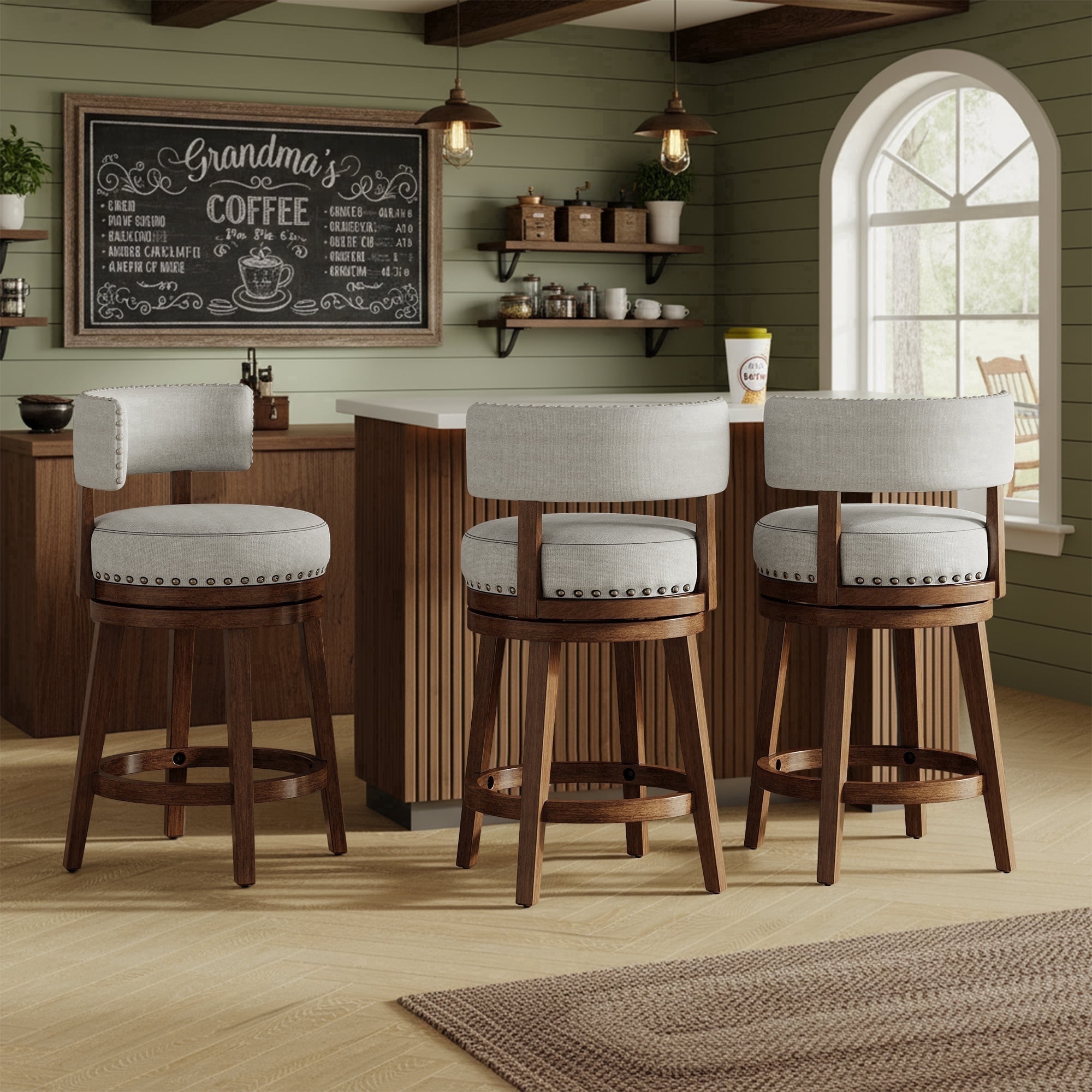 AFO Upholstered Swivel Bar Stool Set of 3 with Back - 24 Inch Counter ...