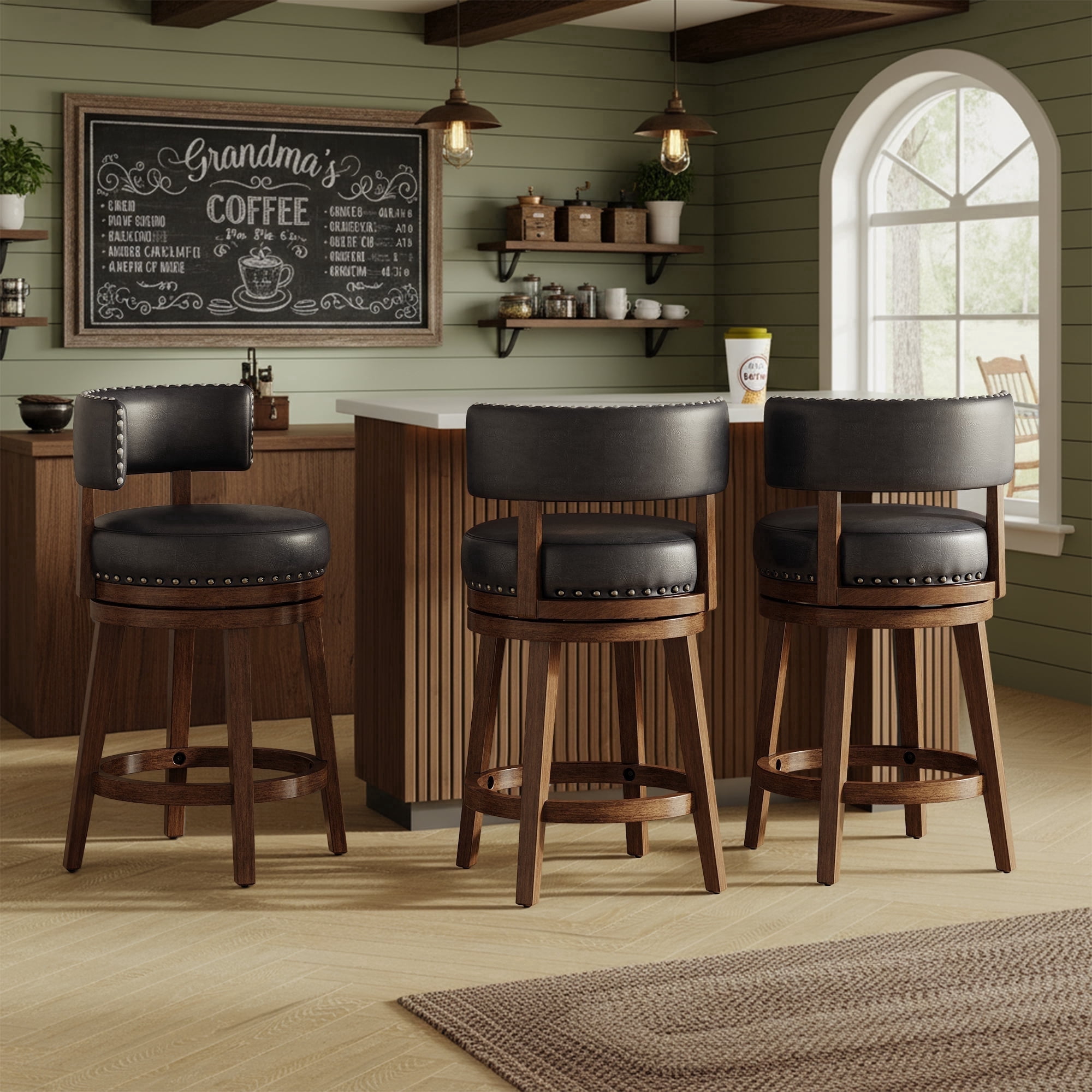 AFO Upholstered Swivel Bar Stool Set of 3 with Back - 24 Inch Counter ...