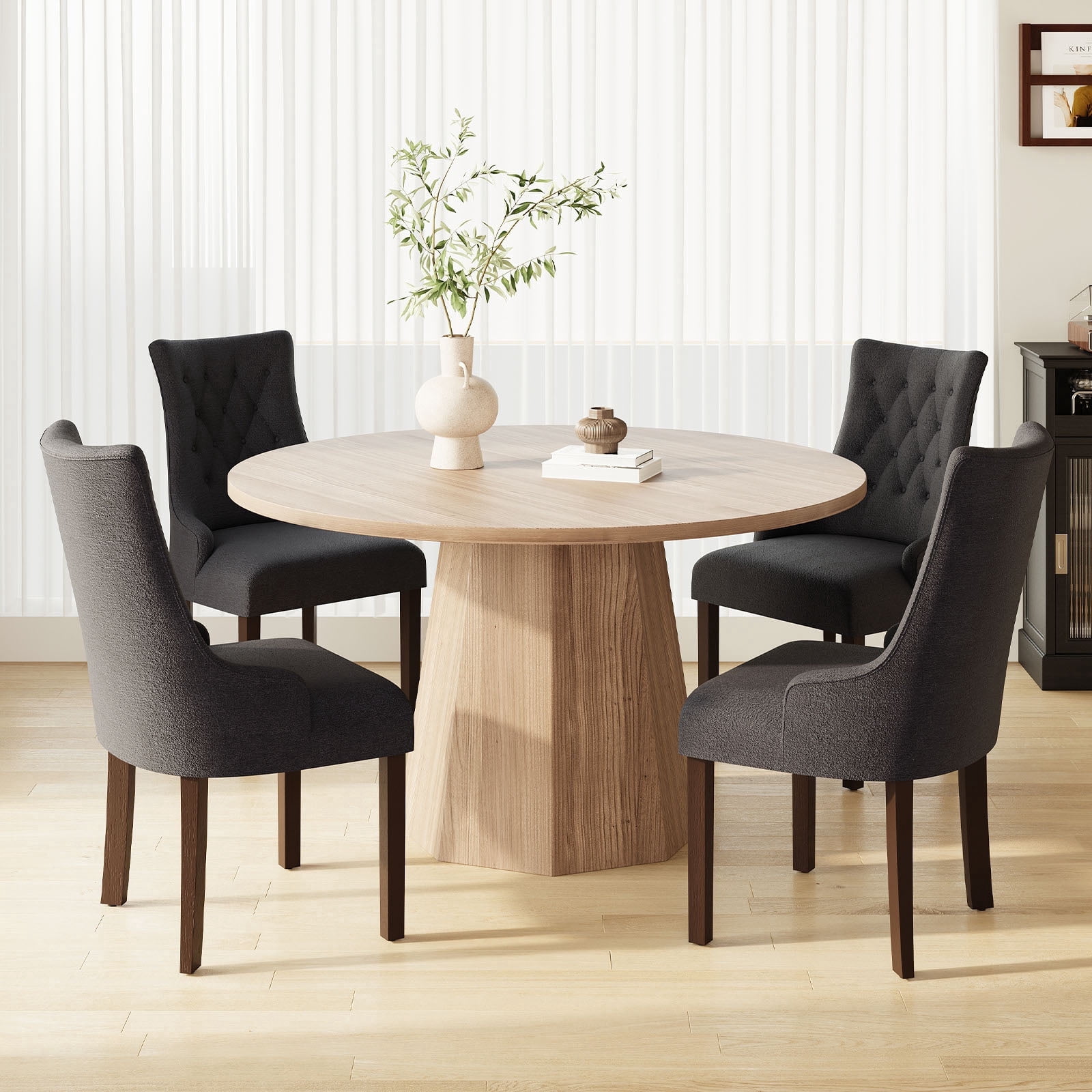 AFO Wing Back Dining Chairs Set of 4, Button Tufted Fabric Kitchen ...