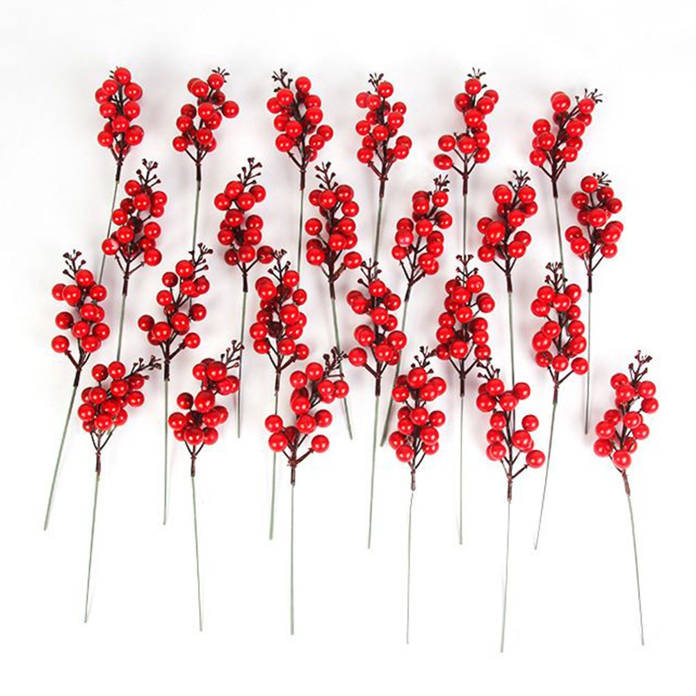 AFQH 18 Pcs Artificial Berry Stems Christmas Red Berries Holly Berry ...