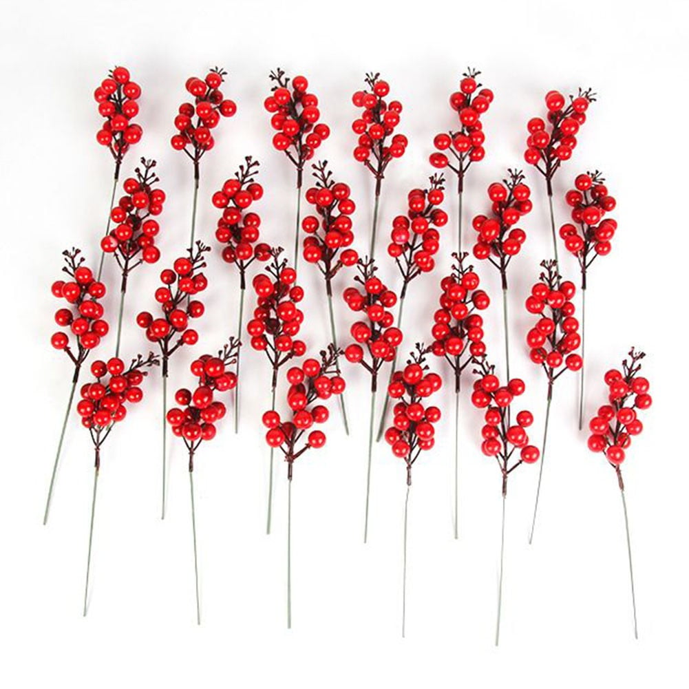 AFQH 18 Pcs Artificial Berry Stems Christmas Red Berries Holly Berry ...