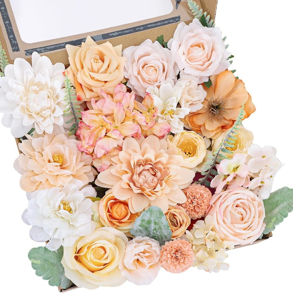 AFQH Artificial Flowers Box Set Silk Flower with Stems for DIY Bridal ...