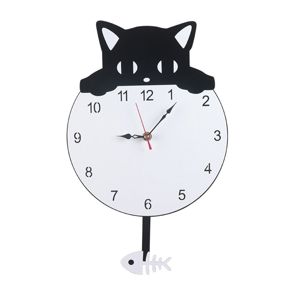 AFQH Black Cat Wall Clock Battery Operated Wall Clock with Swing Tail Pendulum - Walmart.com