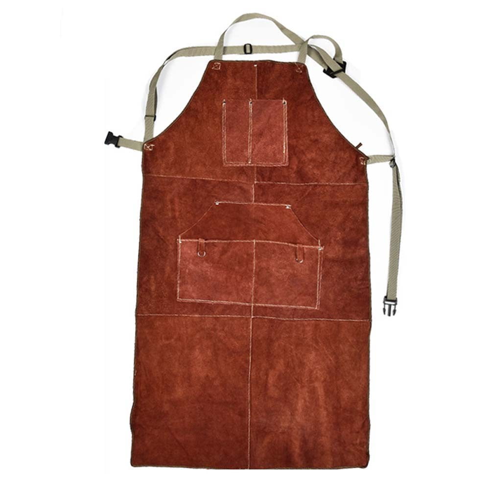 AFQH Leather Welding Apron With 6 pockets for men Heavy Duty Apron Heat ...