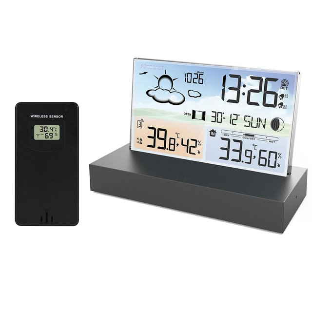 AFQH Weather Station with Outdoor Sensor Temperature ColorScreen Clock ...