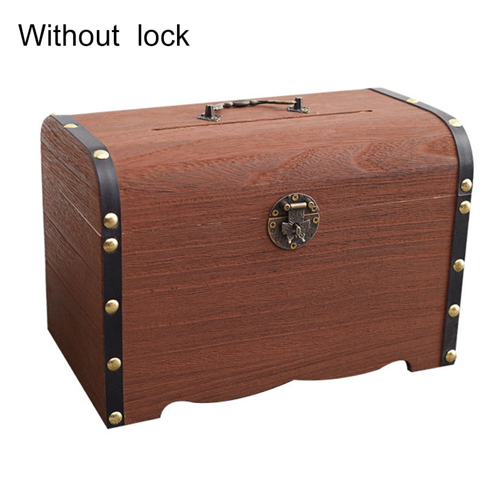AFQH Wooden Treasure Chest with Lock and Key Retro Wooden Lid Piggy ...