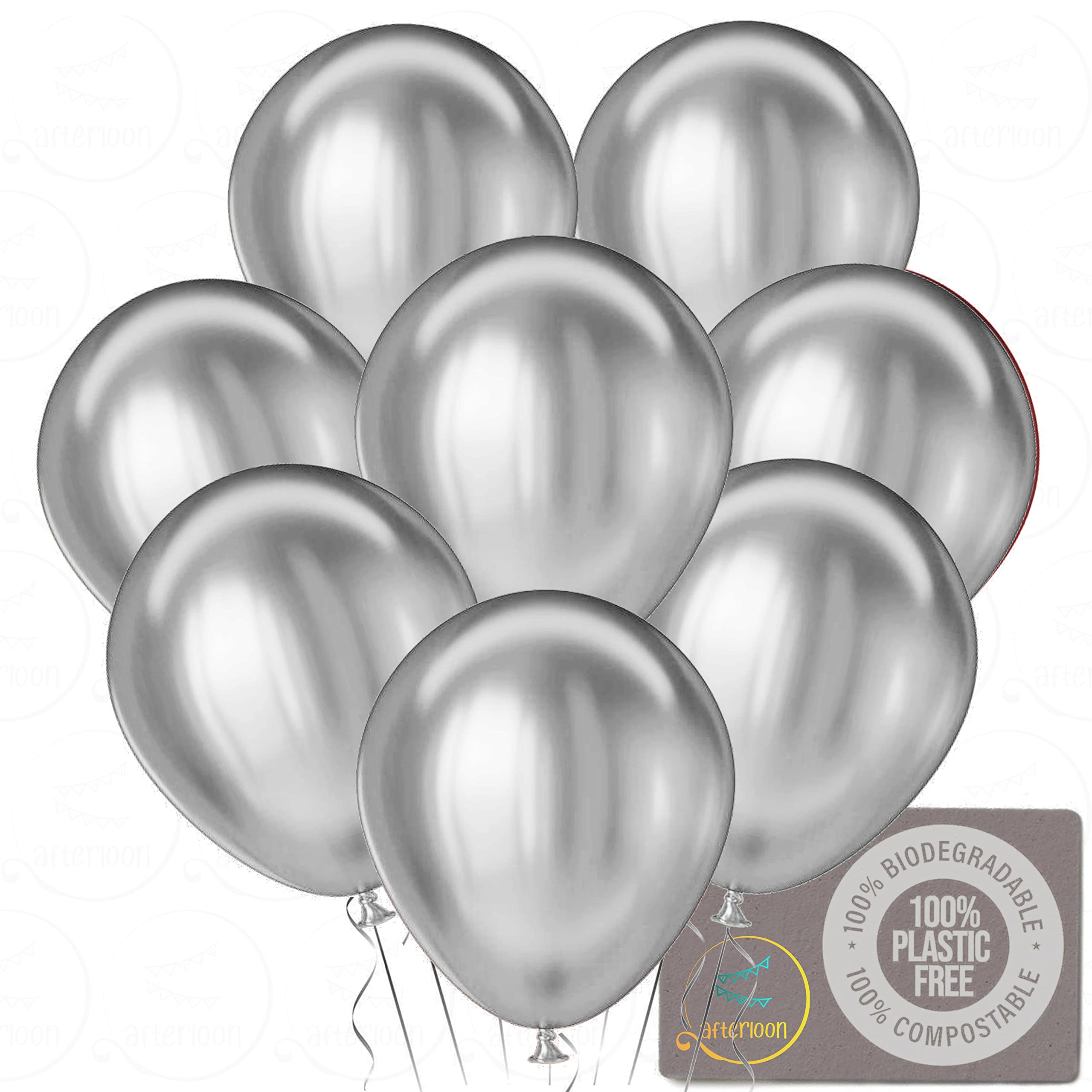 AFTERLOON® Biodegradable Balloons 24 KEF16 pcs Metallic Chrome 12 Inch ...