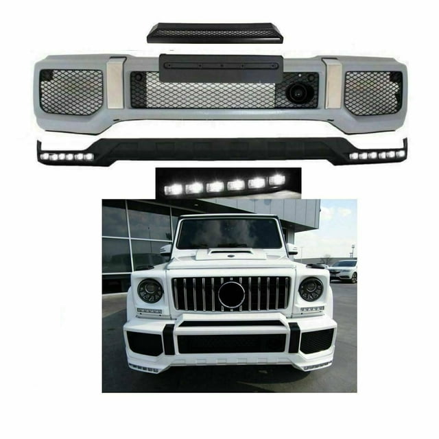 AFTERMARKET B-STYLE G63 G65 AMG FRONT BUMPER LOWER LIP LED UPPER SCOOP ...
