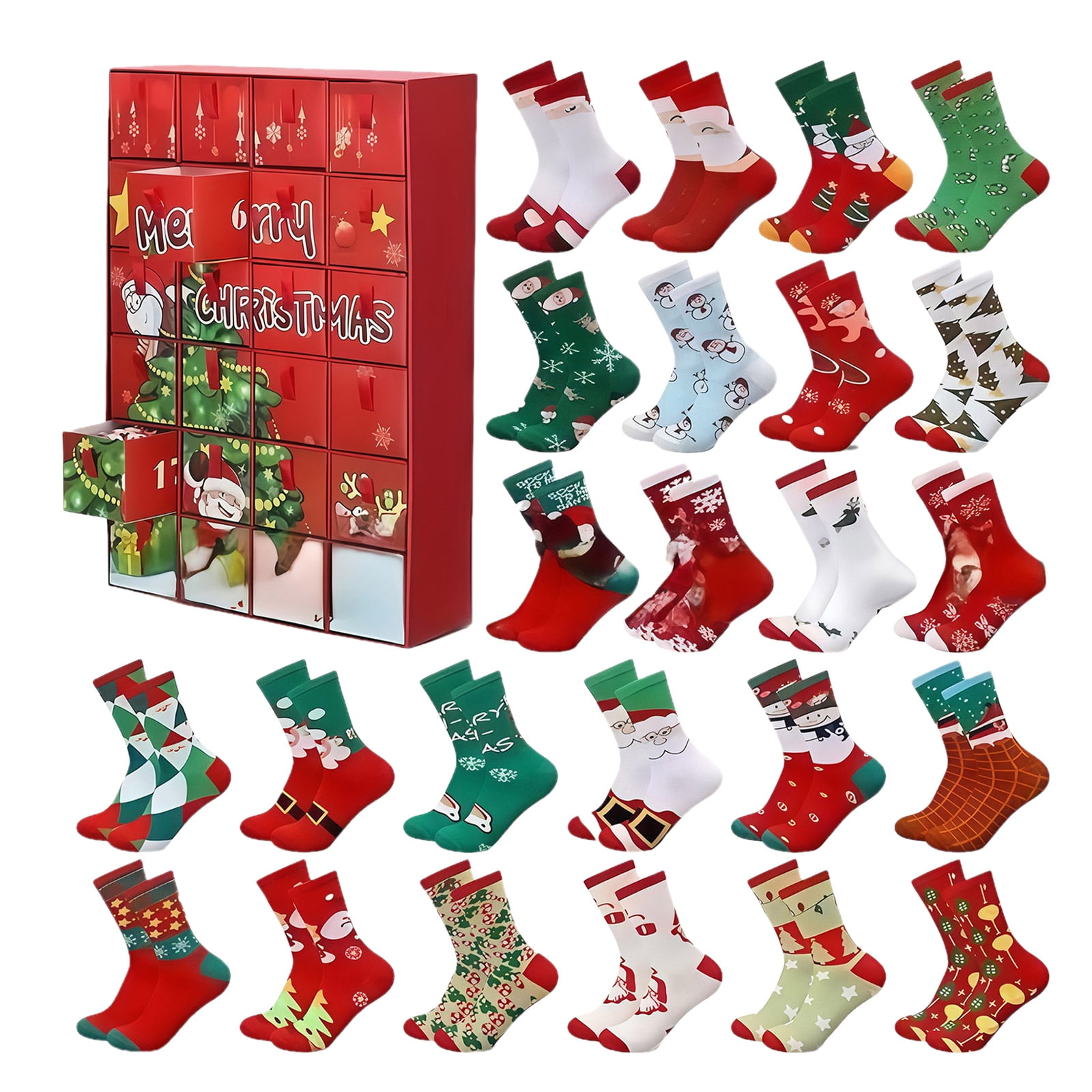 AFUO Christmas Socks Advent Calendar - 24 Pairs Bulk Socks for 24 Days ...