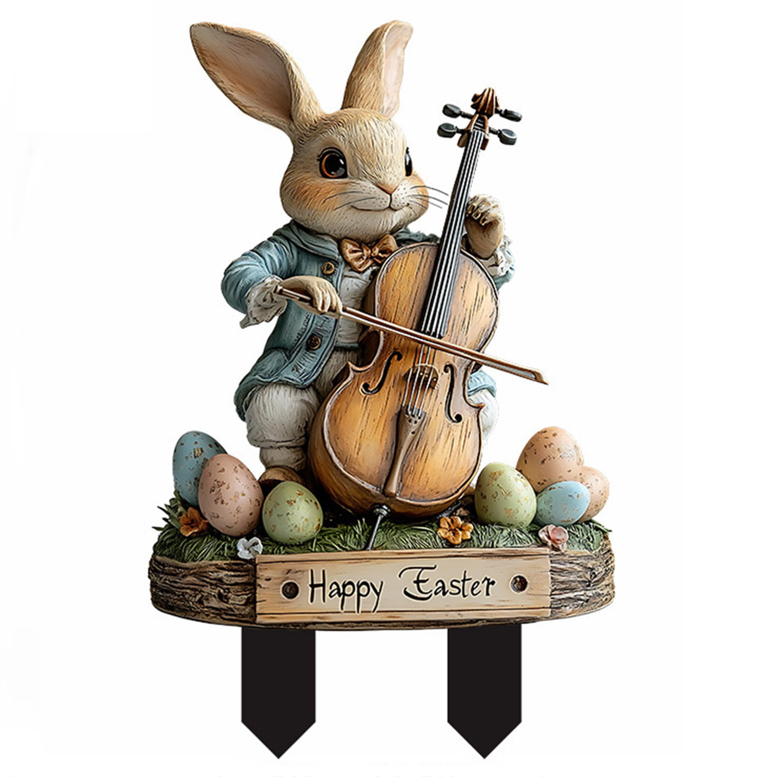 AFUO Garden Decor 2D Violin Bunny Easter Eggs Yard Lawn Decorations ...