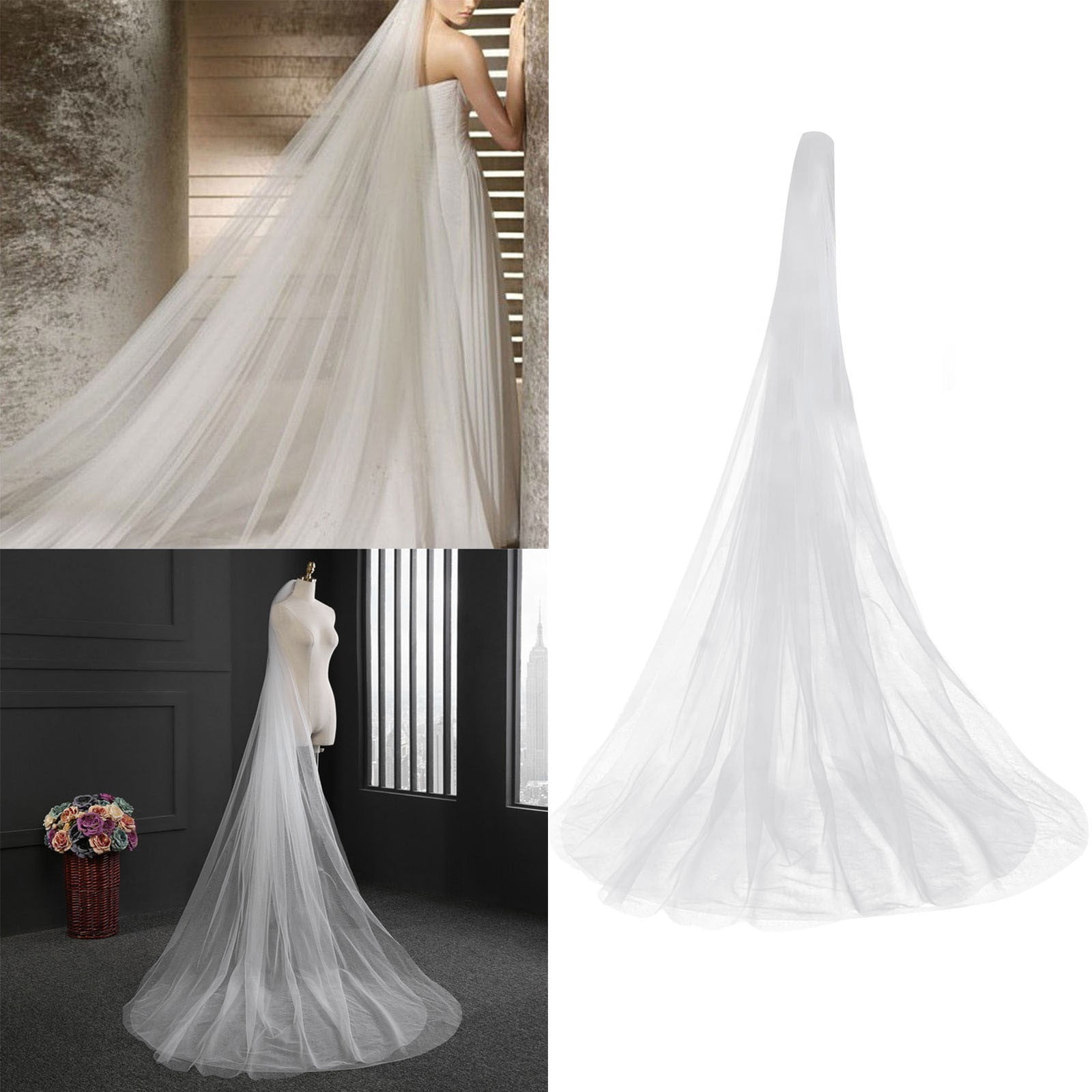 AFUO Wedding Veil Comb Bridal Cathedral Veil 2Tier 118 Inches White ...