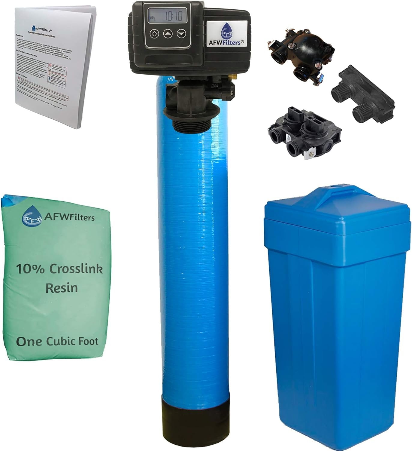 AFWFilters 1 Cubic Foot 32k Whole Home Water Softener with Durable 10% Crosslink Resin, 3/4 ...