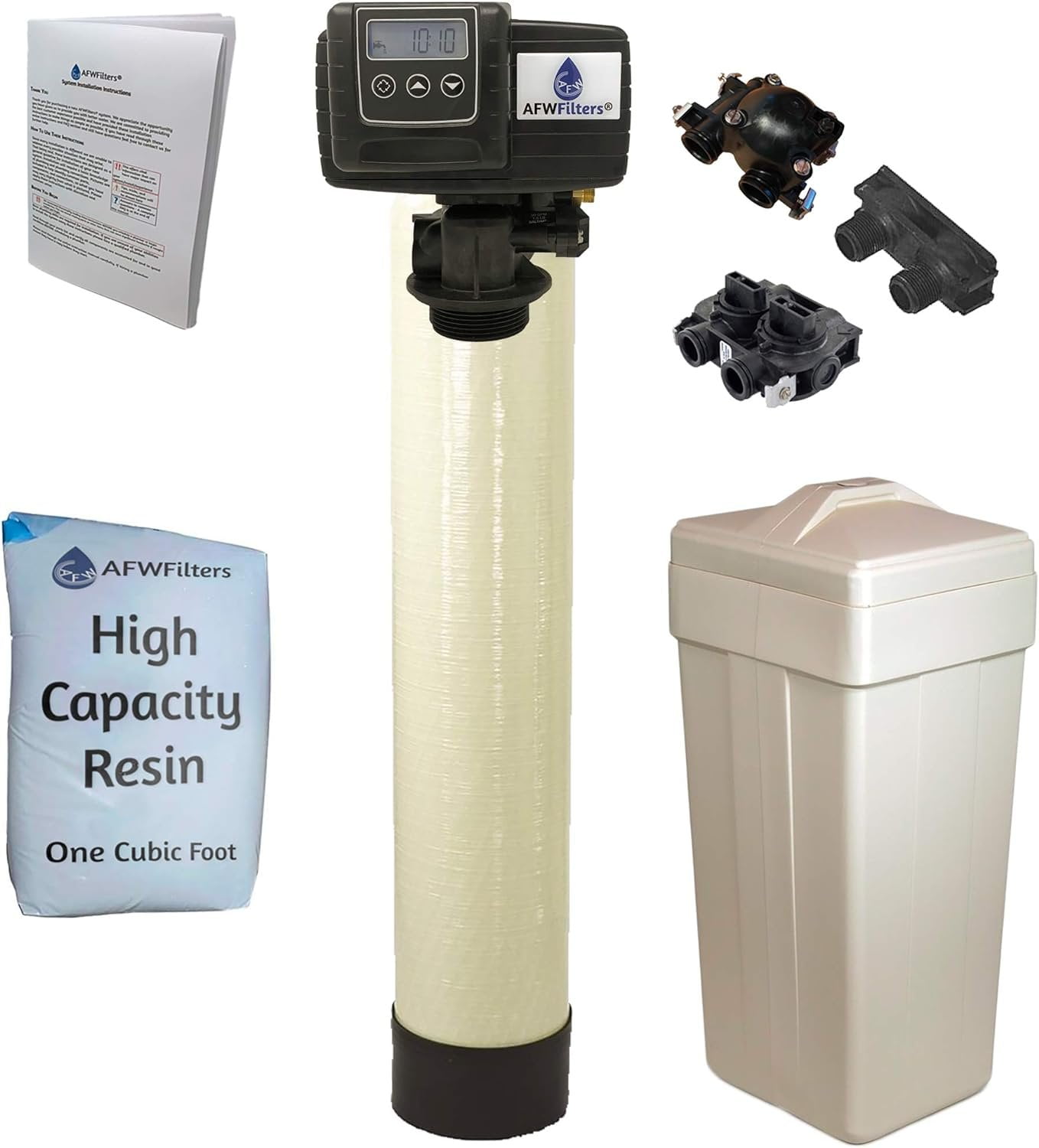 AFWFilters 1 Cubic Foot 32k Whole Home Water Softener with High Capacity Resin, 3/4" Plastic ...
