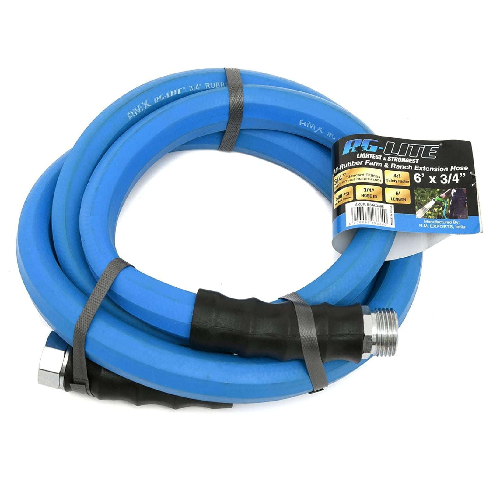 AG-LITE BSAL3406 3/4" x 06' Hot/Cold Water Rubber Garden Hose, 100% ...
