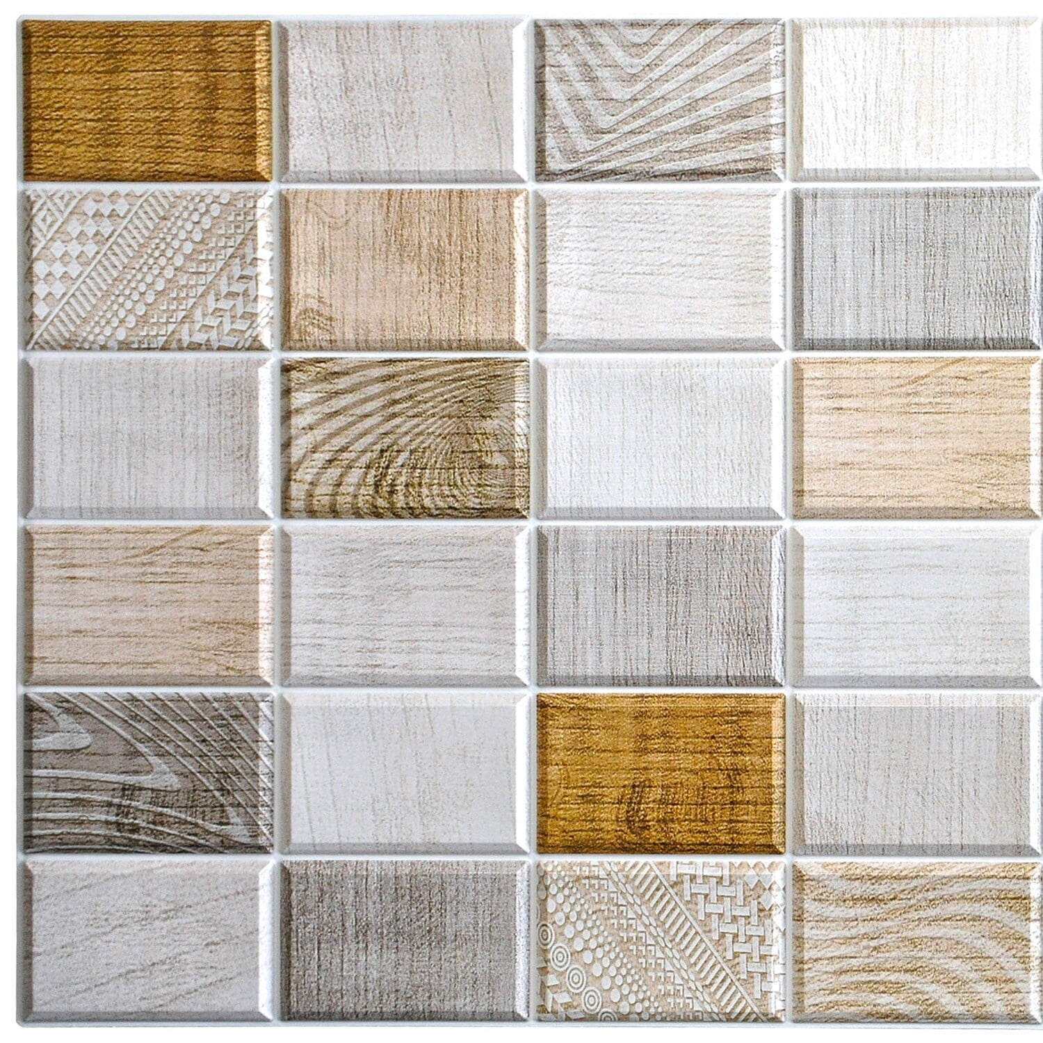 AG Trade Dundee Deco White Beige Brown Wood Stamps PVC 3D Wall Panels ...