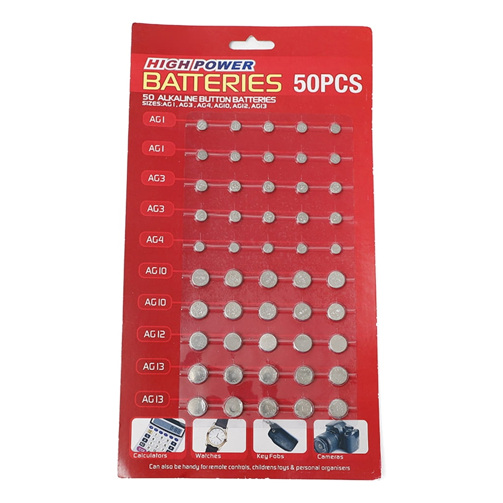 AG1/AG3/AG4/AG10/AG12/AG13 Button Cell Battery Set of 50pcs Watch ...