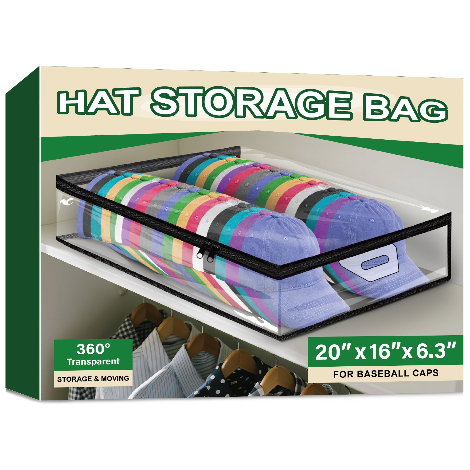 AGALI Clear Baseball Cap Organizer with Handle, Storage Box Holds Up to ...