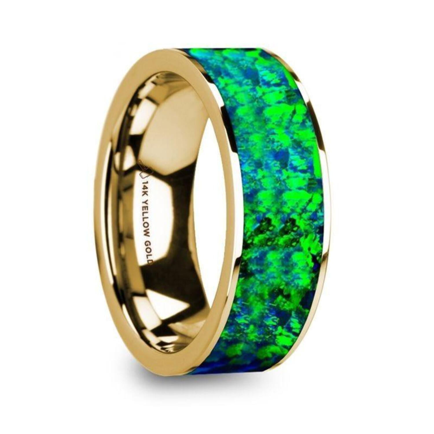 AGAPIOS Flat Polished 14K Yellow Gold with Emerald Green and Sapphire ...