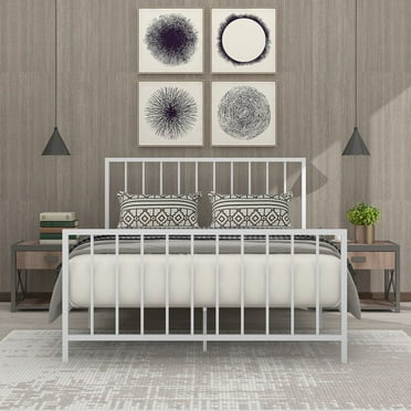 Tslinn Metal Full Size Bed Frame with Headboard and Footboard,White ...