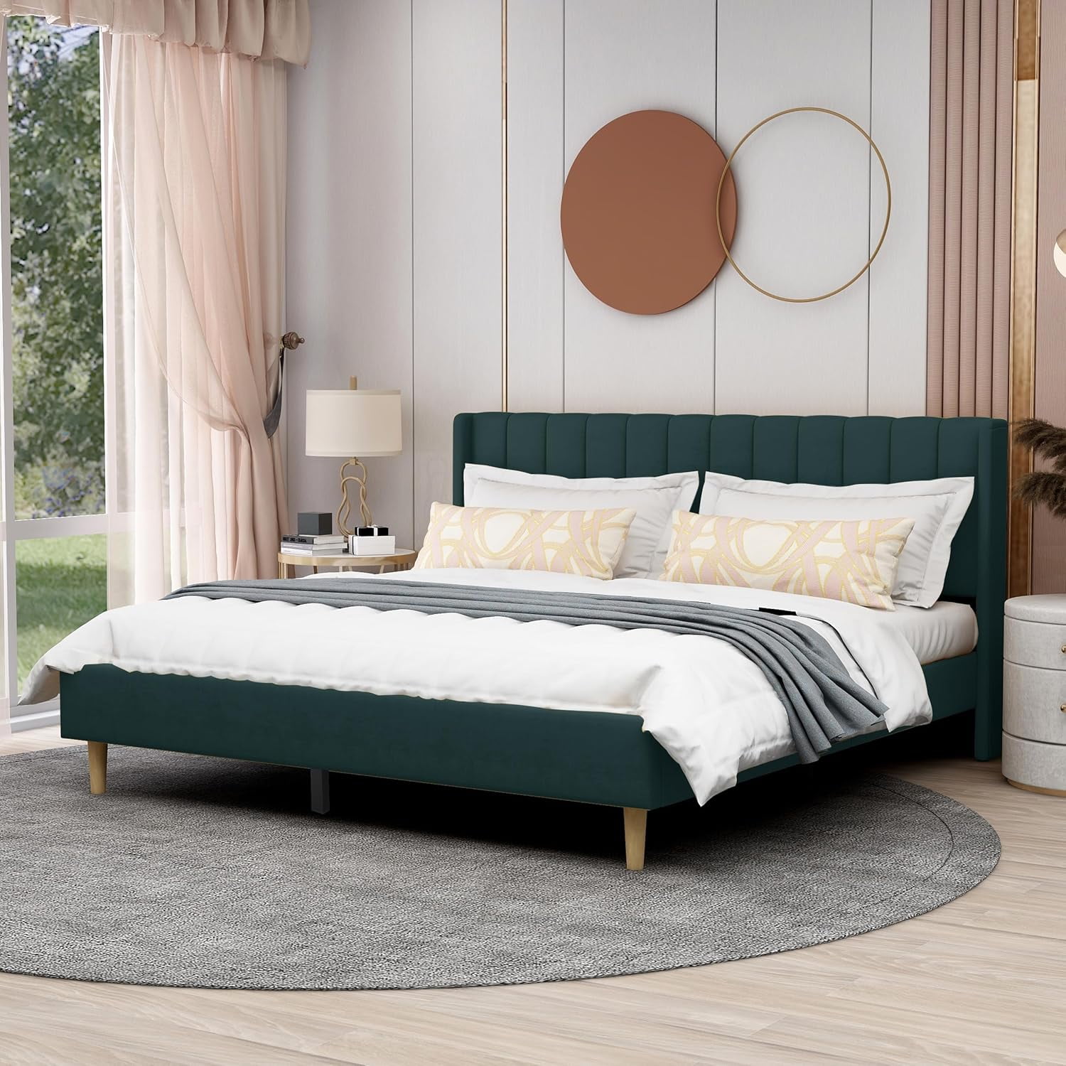 AGARTT Upholstered Platform King Size Bed Frame with Headboard Wooden ...