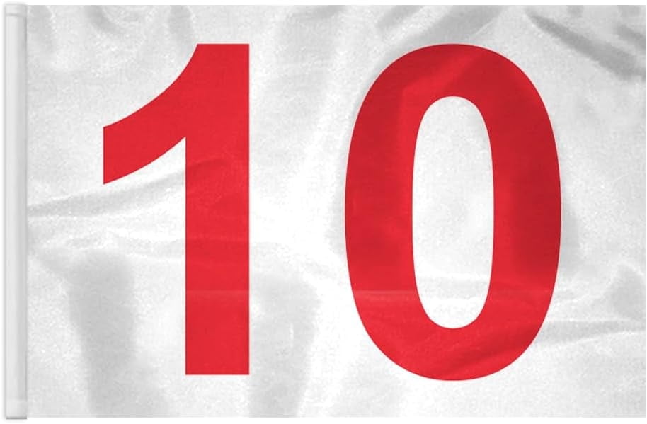 AGAS 14x20 inch Numbered Golf Flag with Tube Inserted Numbered# 10, Red ...