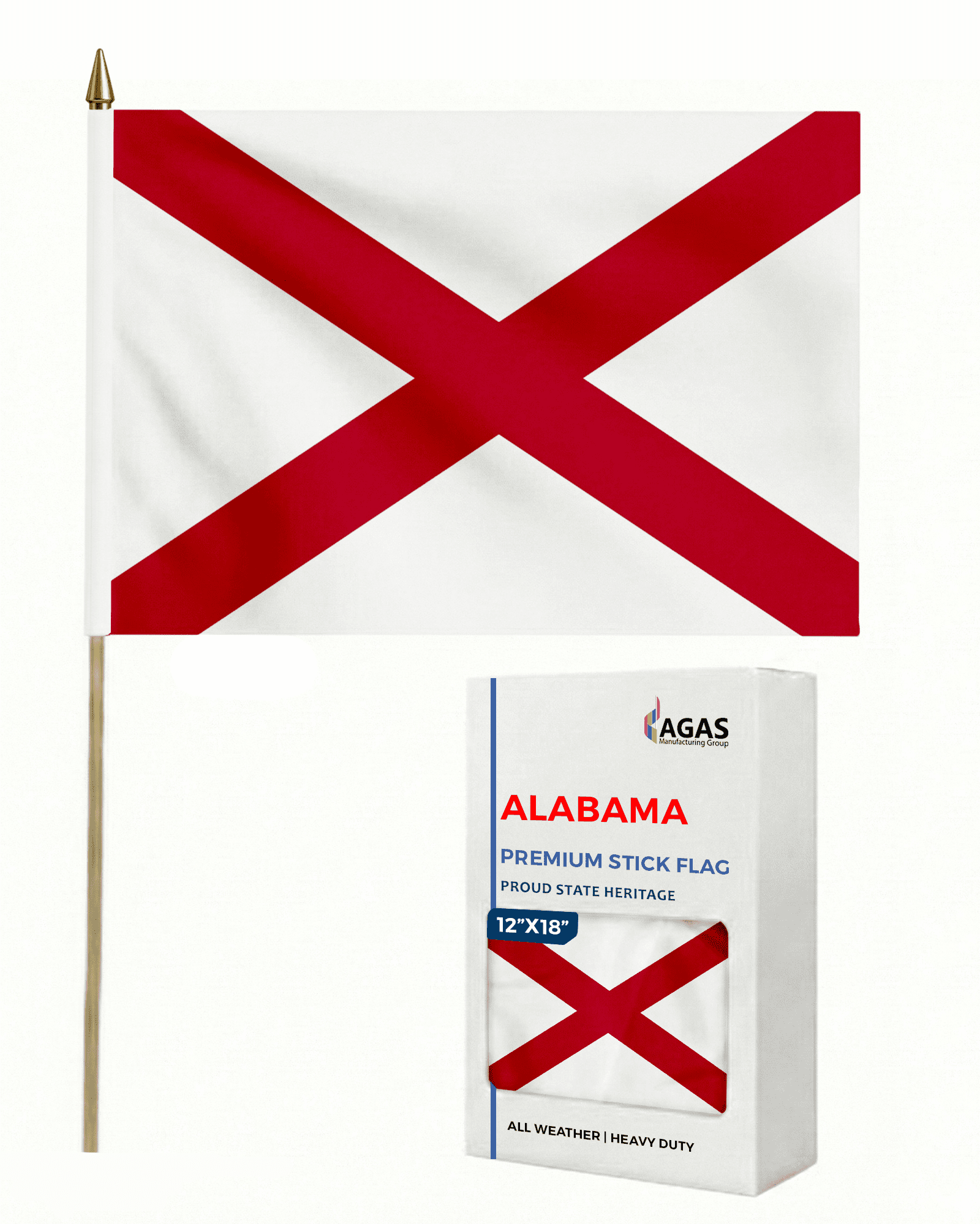 AGAS Alabama Stick Flag 12x18 Inch with 24 inch Wood Pole - Printed ...
