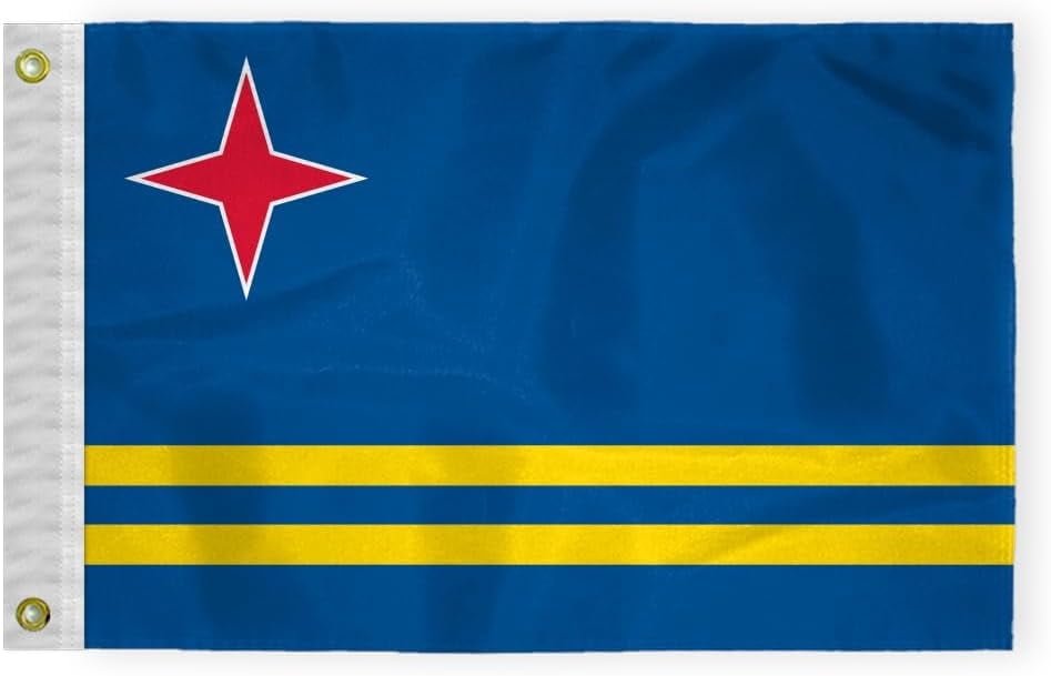 AGAS Aruba 12x18 inch Mini Aruba Flag 200D Nylon Fabric Double Stitched Canvas Header Brass ...