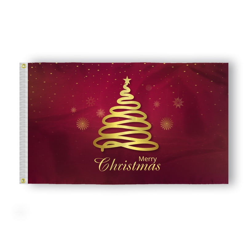 AGAS Christmas Flag - Merry Christmas Tree & Stars Gold on Maroon ...