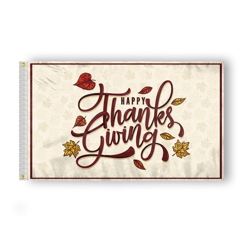AGAS Happy Thanksgiving Flag - Leaves on Offwhite Background, 2x3 ft ...