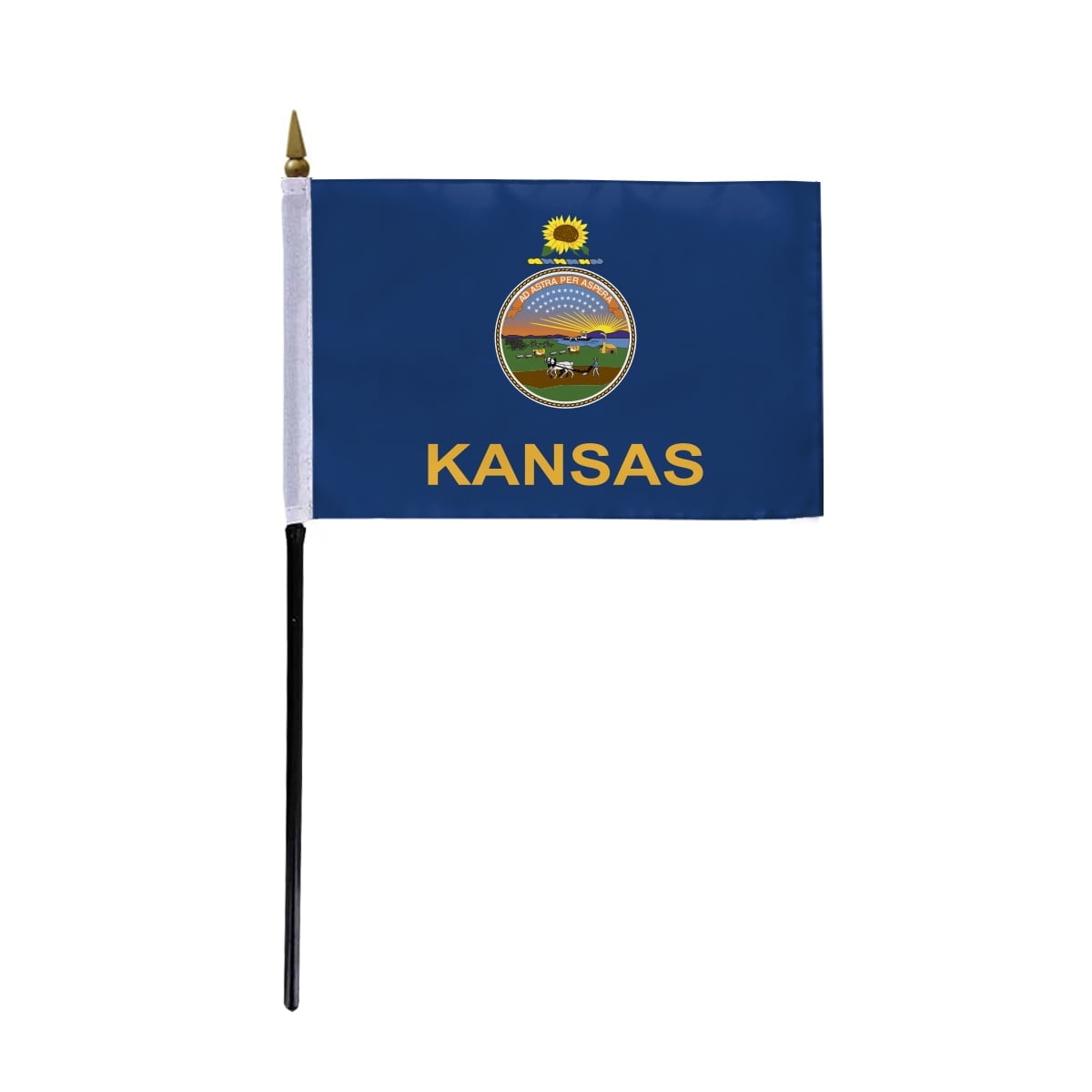 AGAS Kansas Stick Flag 4x6 Inch with 11 inch Plastic Pole - Printed ...