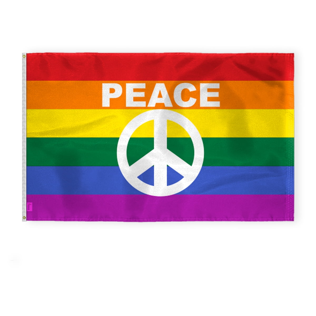 AGAS Large Rainbow Peace Sign Pride Flag 6x10 Ft - Printed 200D Nylon ...