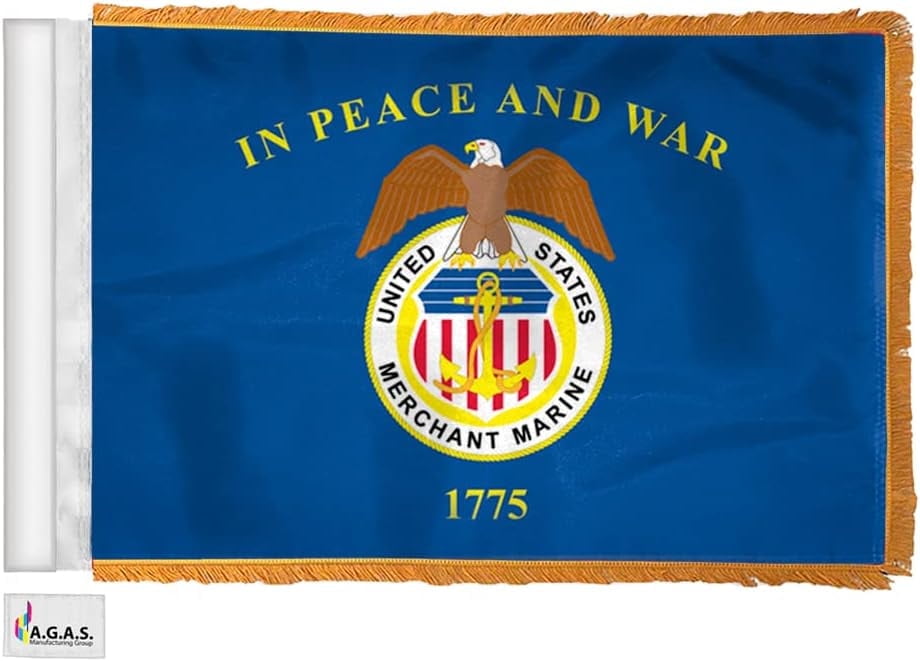 AGAS Merchant Marine Ceremonial Car Antenna Flag with Gold Fringe - 4x6 ...