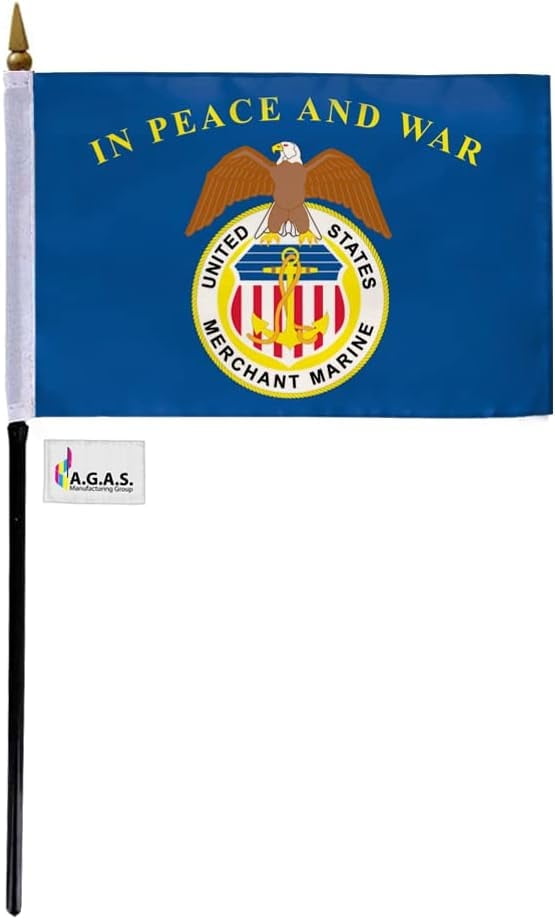 AGAS Merchant Marine Stick Flag - 4 x 6 inch - Printed Single Sided ...