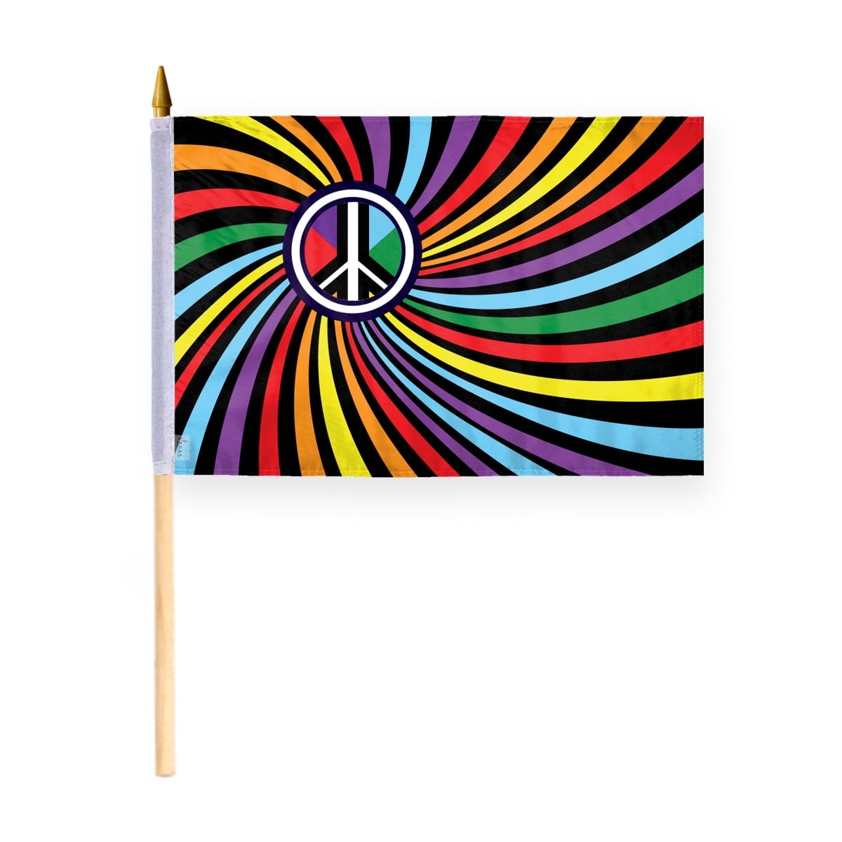 AGAS Peace Swirl Rainbow Stick Flag 12x18 inch Flag on a 24 inch Wooden ...