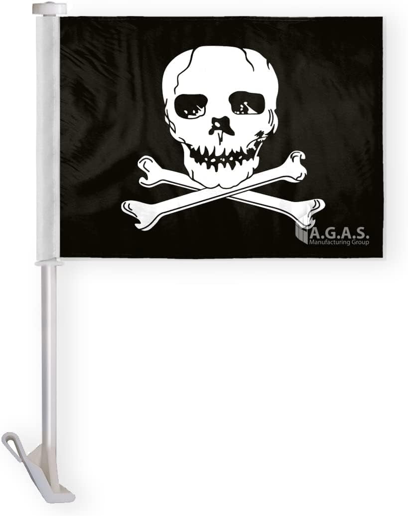 AGAS Pirate Jolly Roger Premium Car Window Clip-On Flag: Double-Sided ...