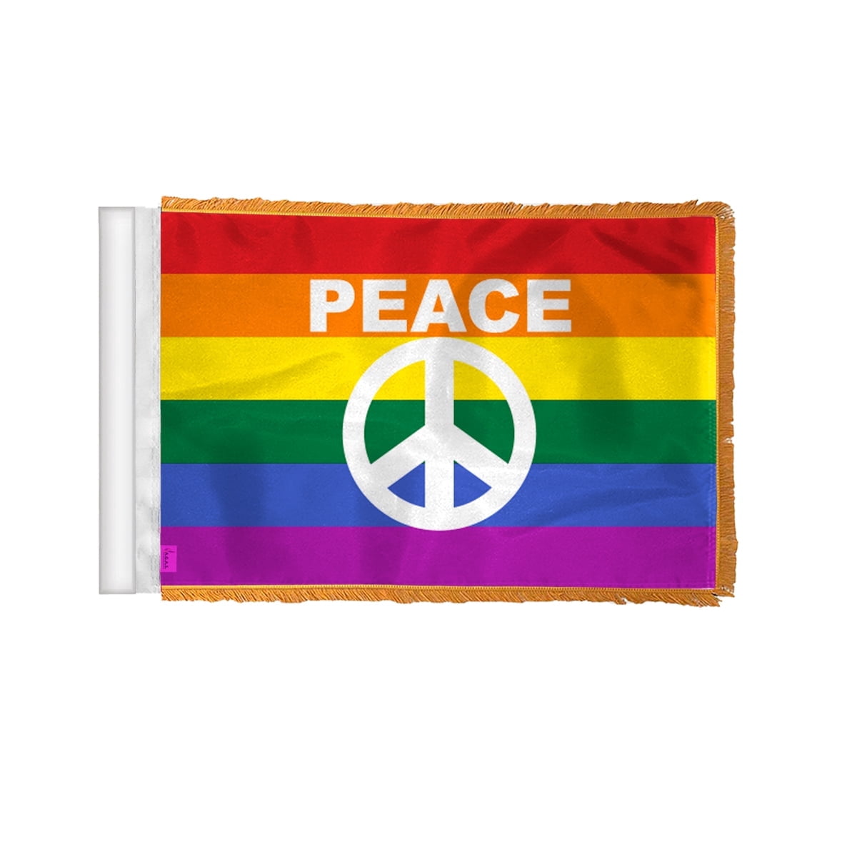 AGAS Rainbow Peace Sign Antenna Aerial Flag For Cars with Gold Fringe ...