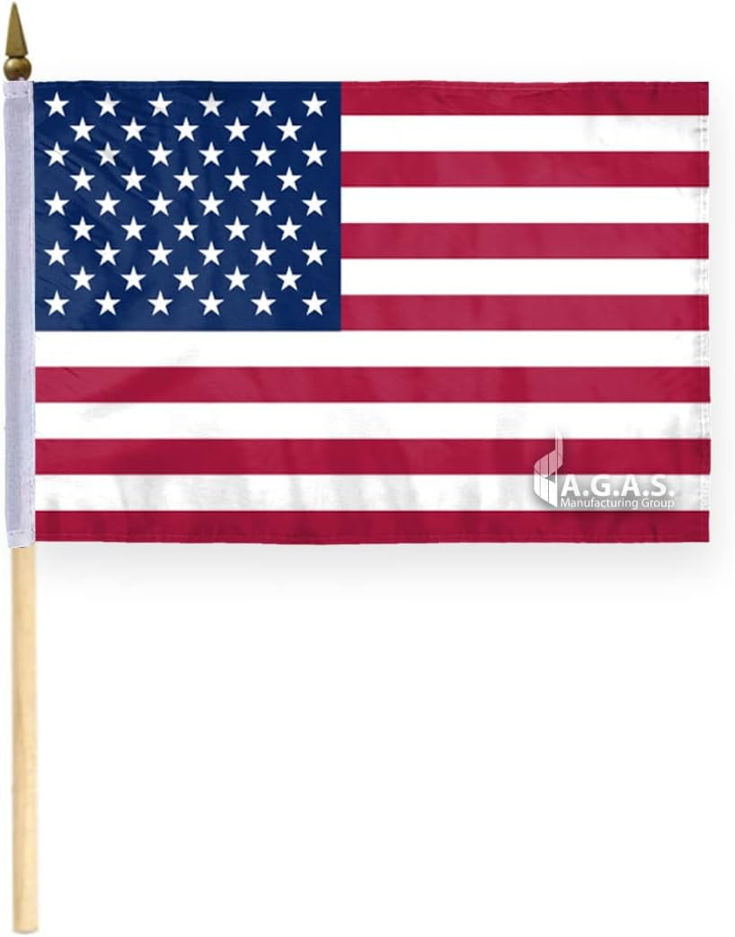AGAS Small American Flags on Stick - 8 x 12 inch - Soft Cotton - 18 ...
