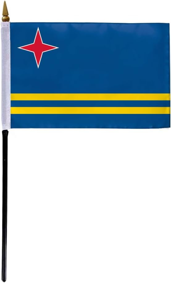 AGAS Small Aruba Flag 4x6 inch mounted onto 11 inch Plastic Pole ...