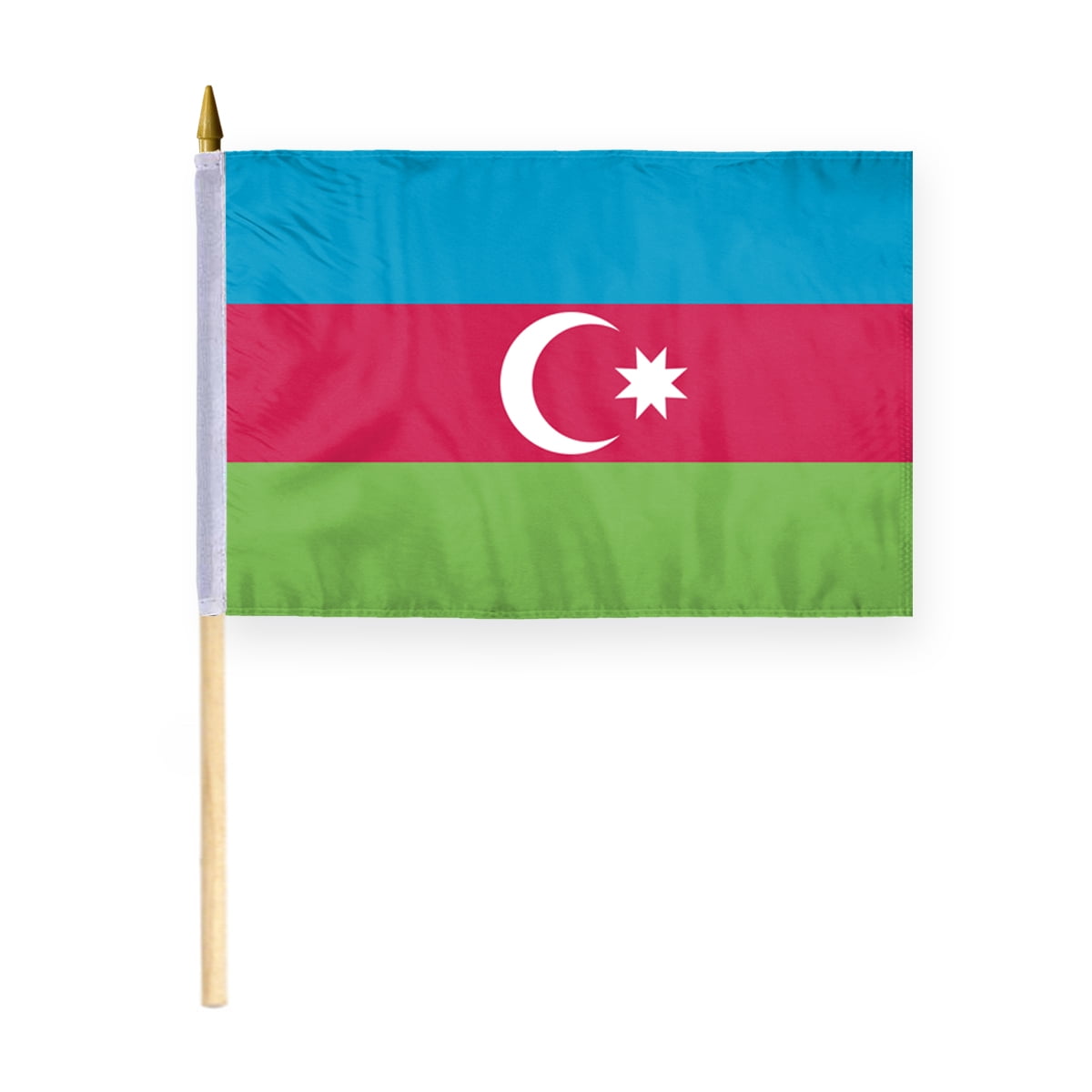 AGAS Small Azerbaijan 12x18 inch Flag mounted onto 24 inch Wood Pole ...