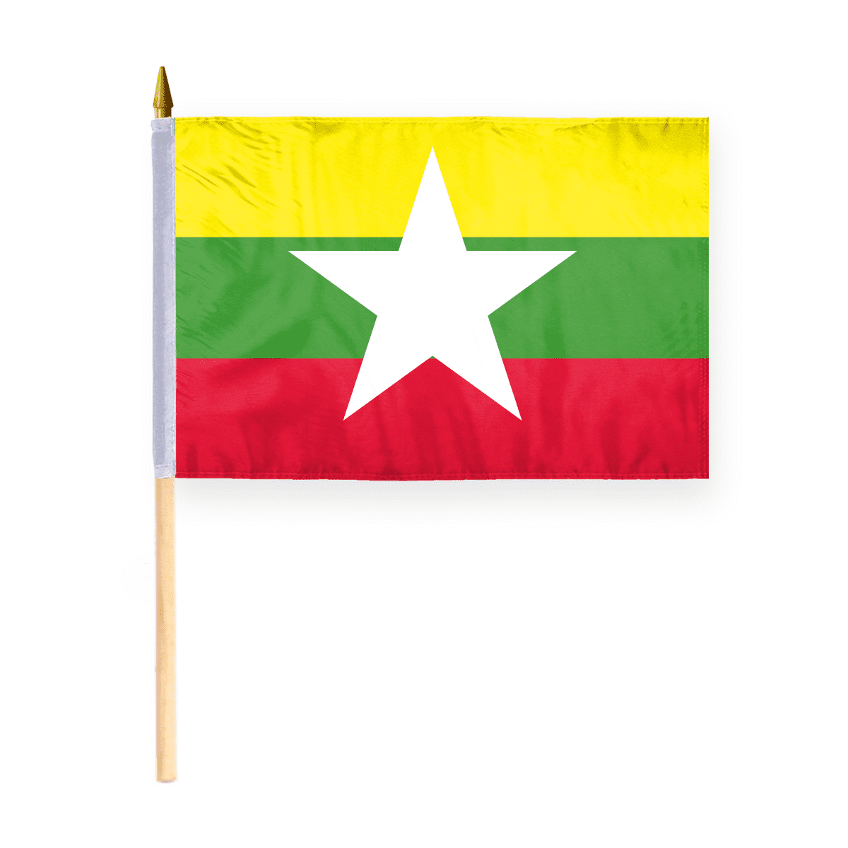 AGAS Small Myanmar Flag 12x18 inch mounted onto 24 inch Wood Pole ...