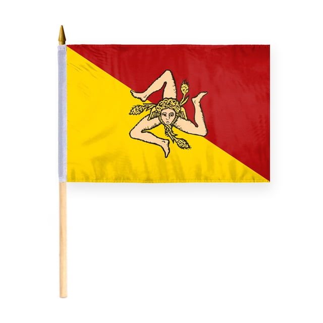 AGAS Small Sicily Flag 12x18 inch - 24 inch Wood Pole Polyester Fabric ...