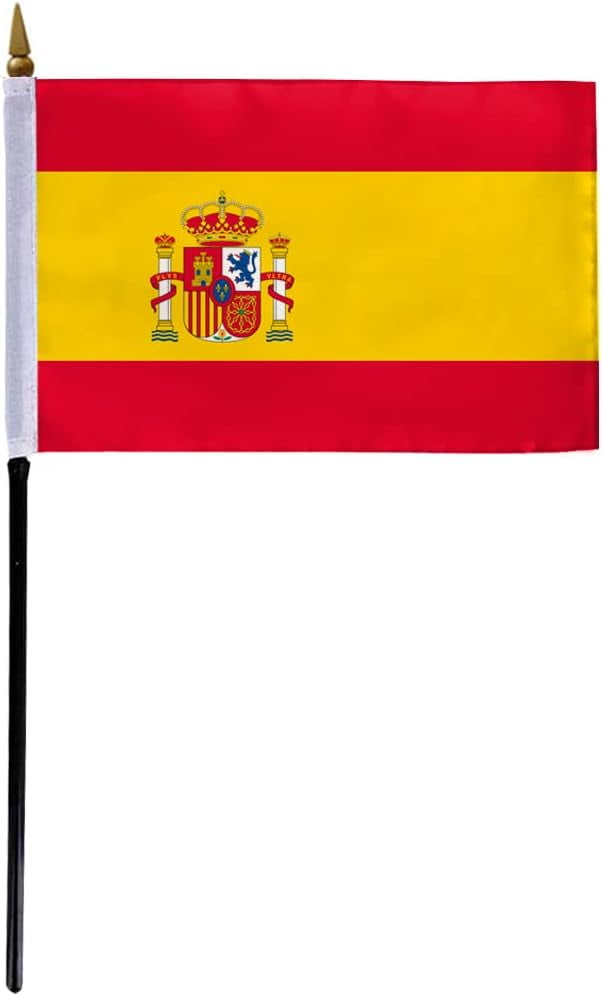 AGAS Spain Flag 4x6 inch - 11" Plastic Pole 100% Outdoor Polyester ...