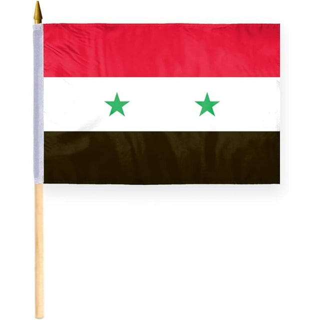 AGAS Syria Flag 12x18 inch - 24" Wood Pole 100% Polyester Double ...