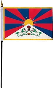 AGAS Tibet Flag 4x6 inch - 11" Plastic Pole 100% Polyester Stitched ...