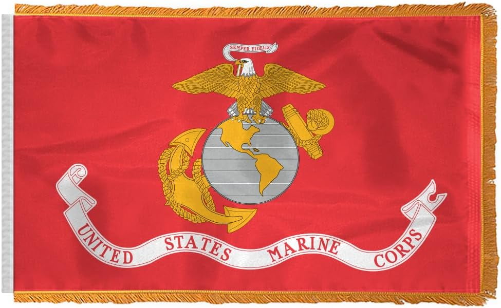 AGAS USMC United States Marine Corps Flag 4x6 Ft with Gold Fringe ...