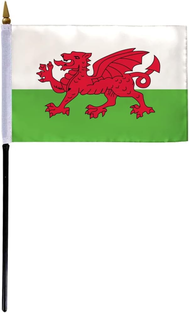 AGAS Wales Flag 4x6 inch - 11" Plastic Pole 100% Polyester Stitched ...