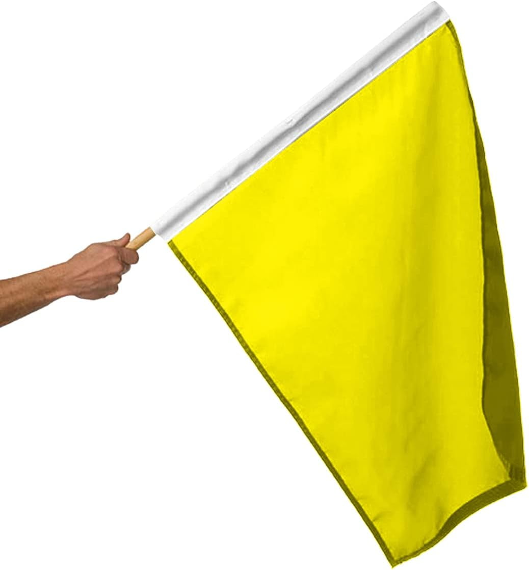 AGAS Yellow Racing Flag Caution Stick Flag 24x30 inch - Mounted on 30 inch Natural Wood Pole ...