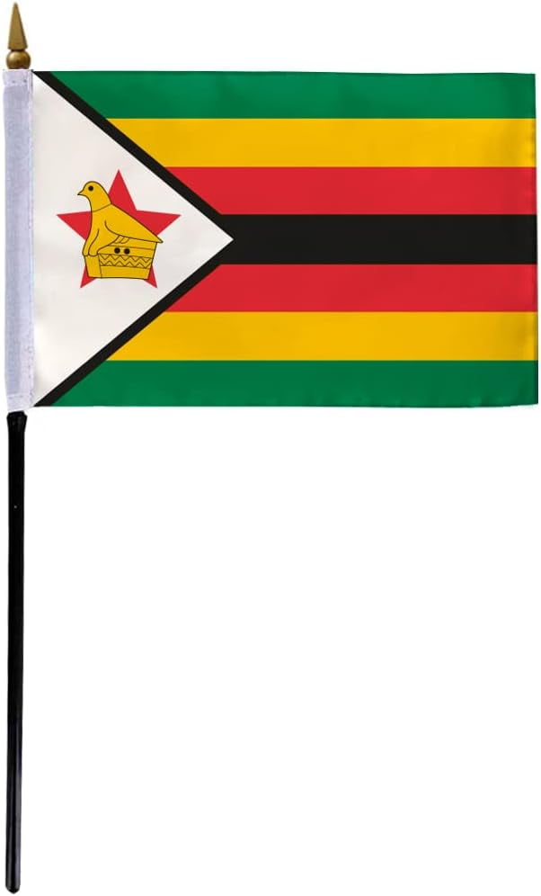 AGAS Zimbabwe Flag 4x6 inch - 11" Plastic Pole 100% Polyester Stitched ...