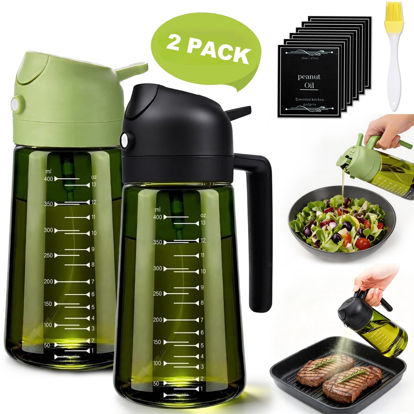 AGCAN 2Pcs Oil Sprayer for Cooking, 2 in 1 16oz/470ml Olive Oil ...