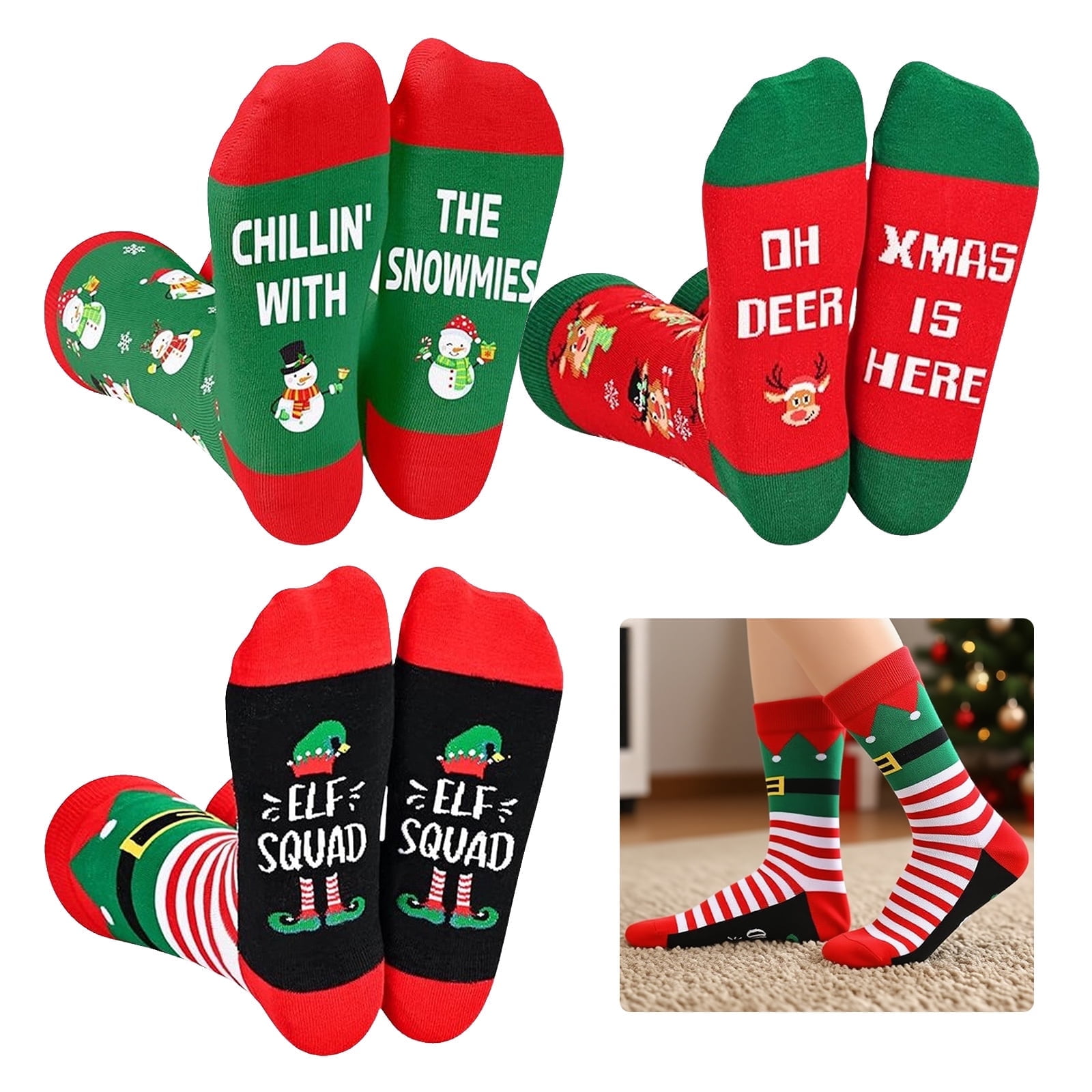 AGCAN 3 Pairs Christmas Socks for Women, Christmas Stocking Stuffers ...